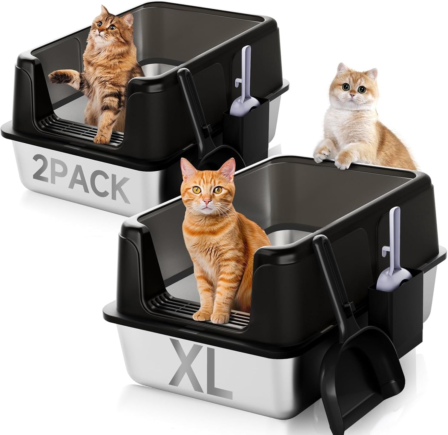 2 Pack Stainless Steel Litter Box, XL Enclosed Litter Boxes, Metal ...