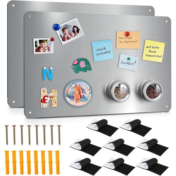 2 Pack Stainless Steel Magnetic Board, 17.1" x 11.8" Magnet Bulletin ...