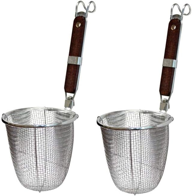 2-Pack Stainless Steel Noodle Strainer Basket with Wood Handle ...