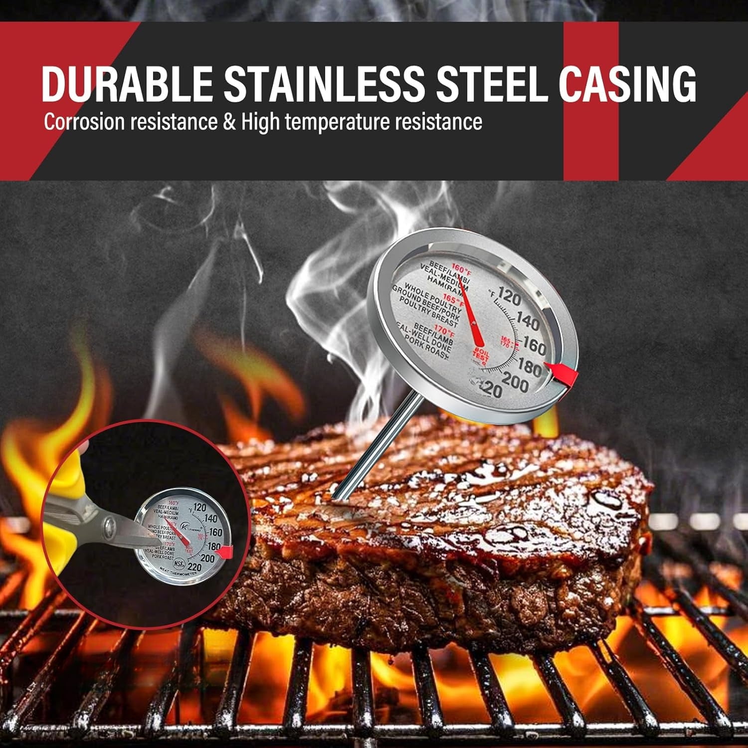 2-Pack Stainless Steel Oven-Safe Meat Thermometers – Large 2.5” Dial ...