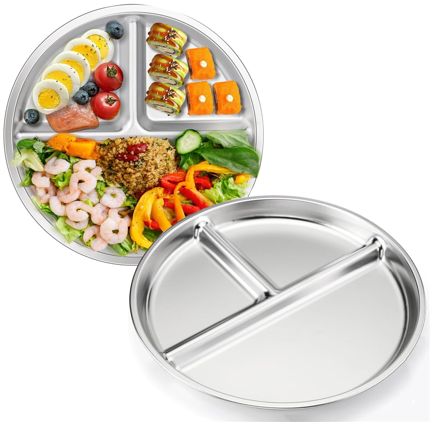 2 Pack Stainless Steel Round Divided Plates,Happon 7.87 Inch Dinner ...