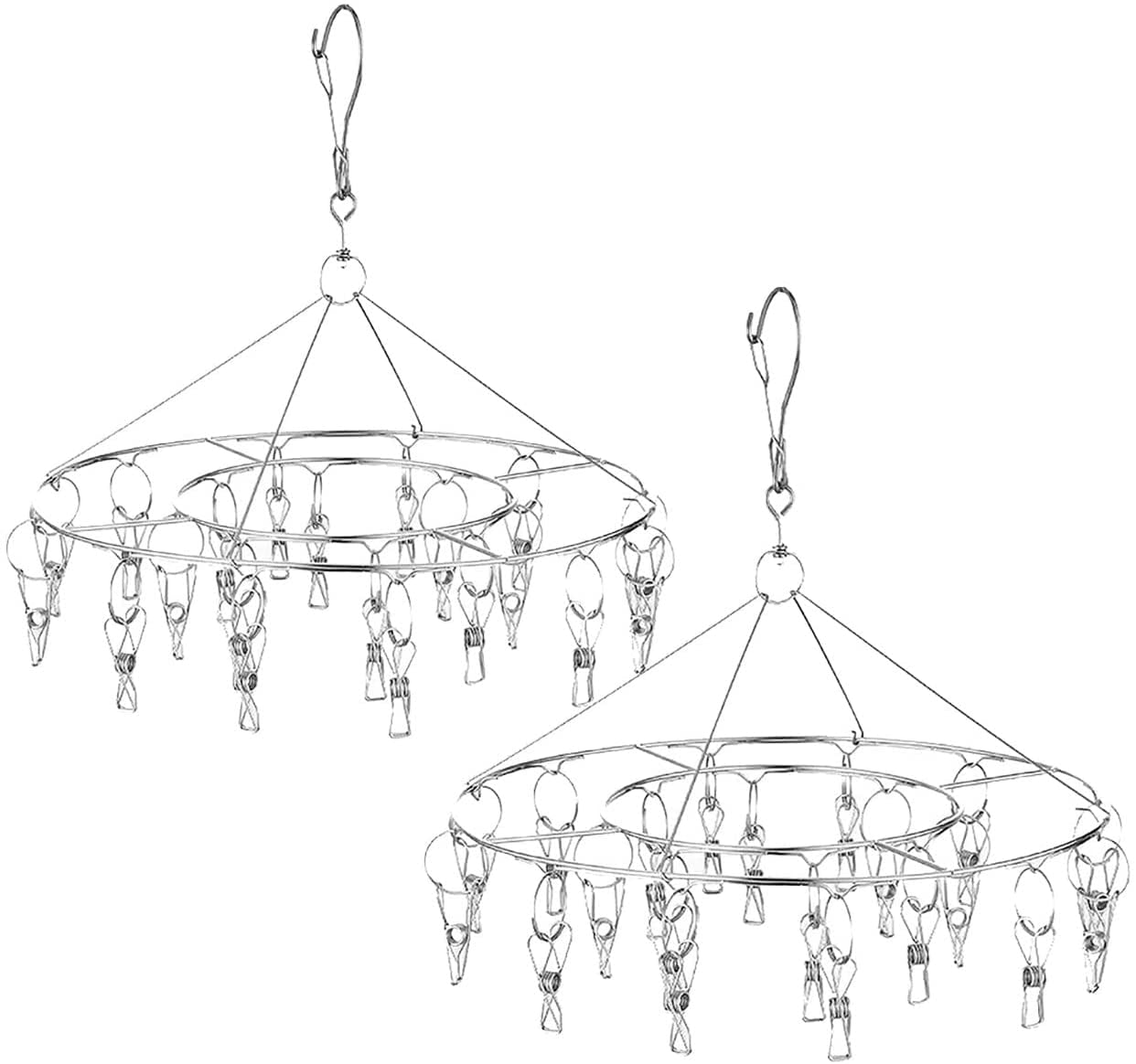 2 Pack Stainless Steel Round Hanging Drying Rack with 20 Clips for ...