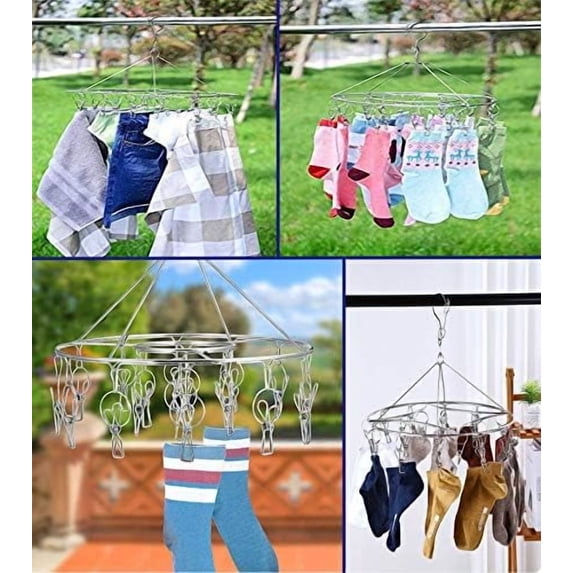2 Pack Stainless Steel Round Hanging Drying Rack with 20 Clips for ...