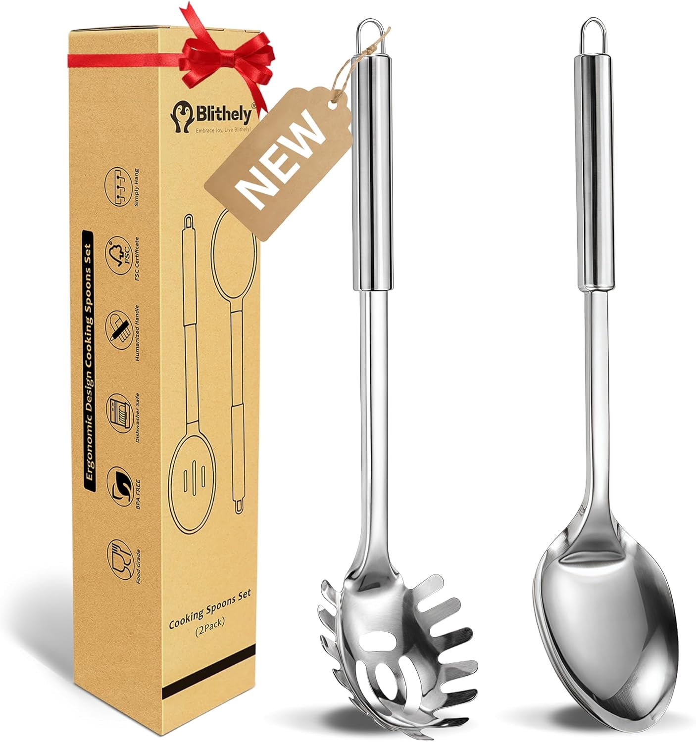 2 Pack Stainless Steel Serving Spoon, Heat Resistant Kitchen Noodle ...