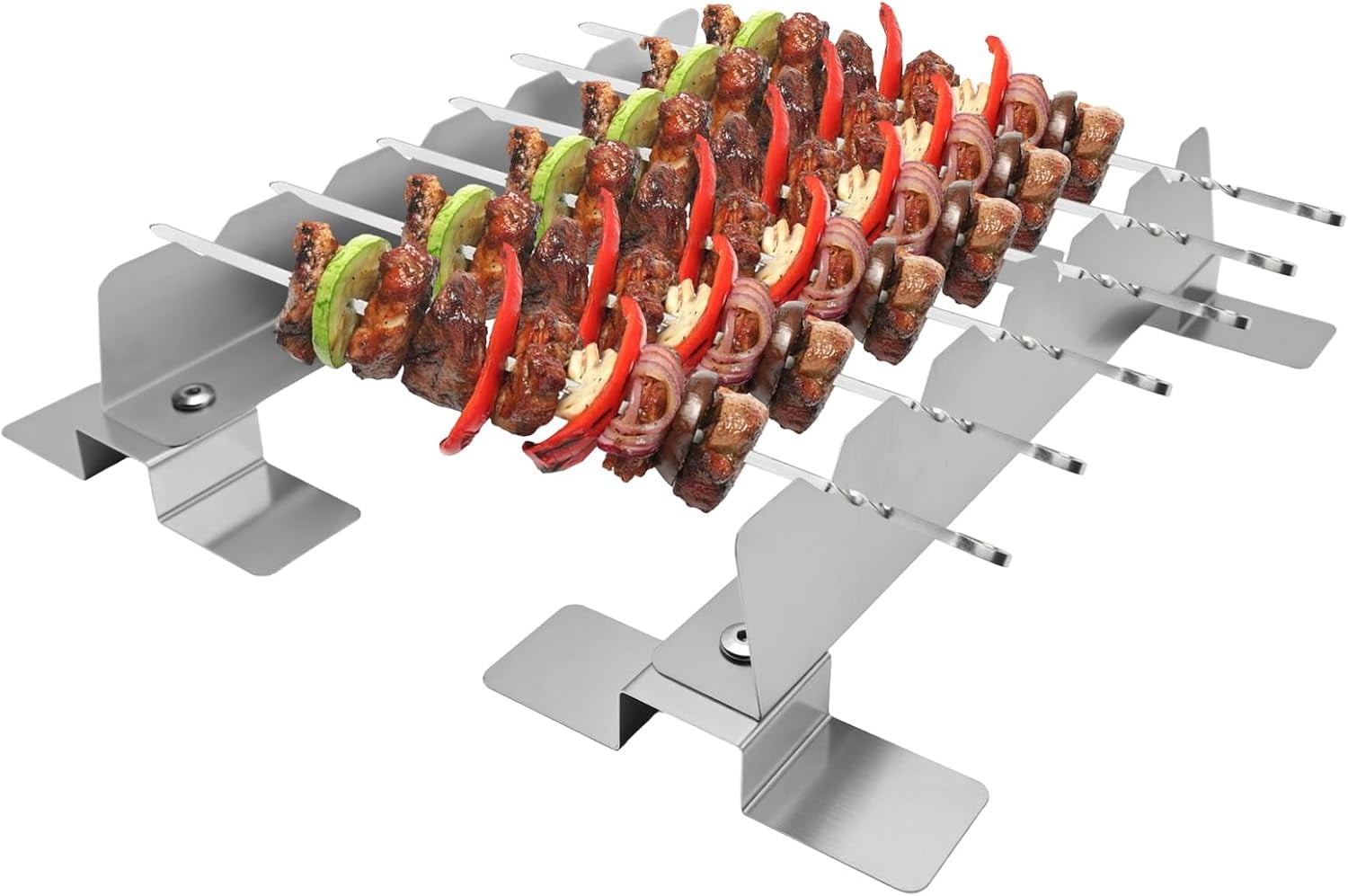 2 Pack Stainless Steel Skewer Rack Anti Tip Skewer Holder Set with ...