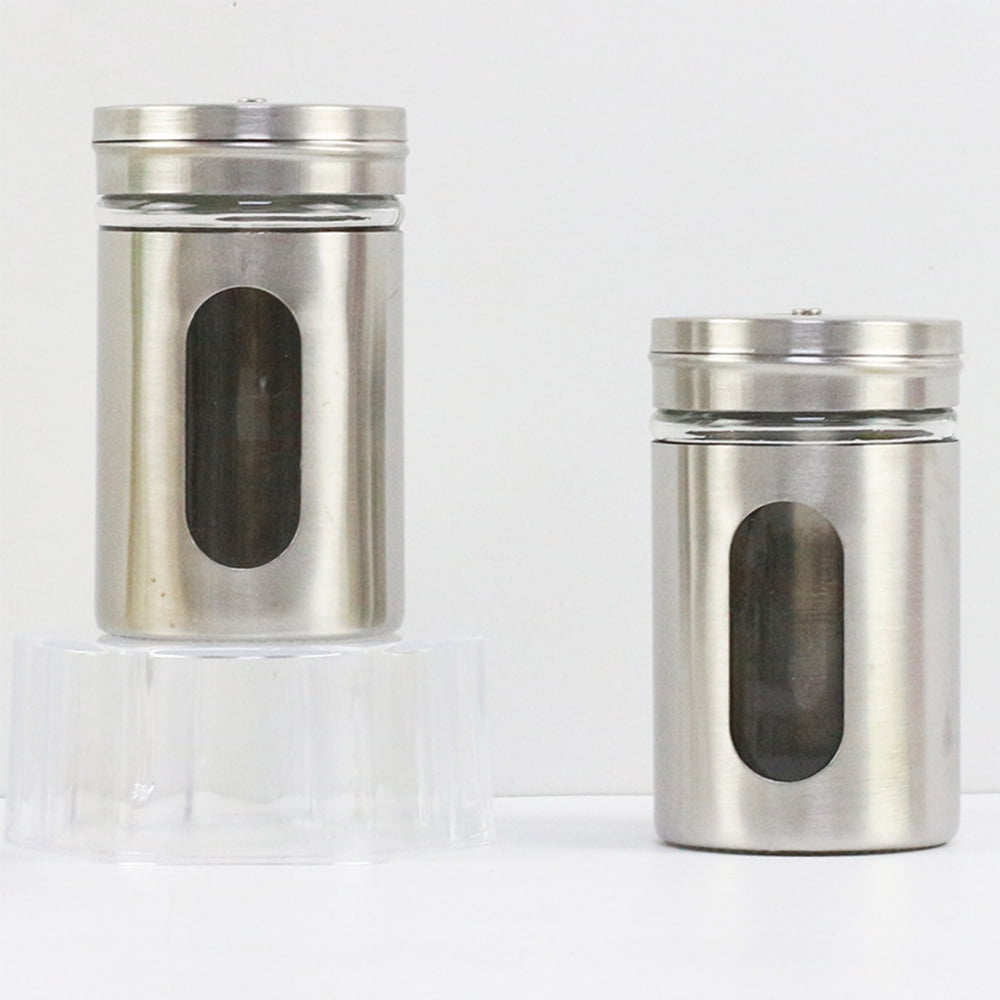 2 Pack Stainless Steel Spice Shakers with Window - Glass Spice Jars ...