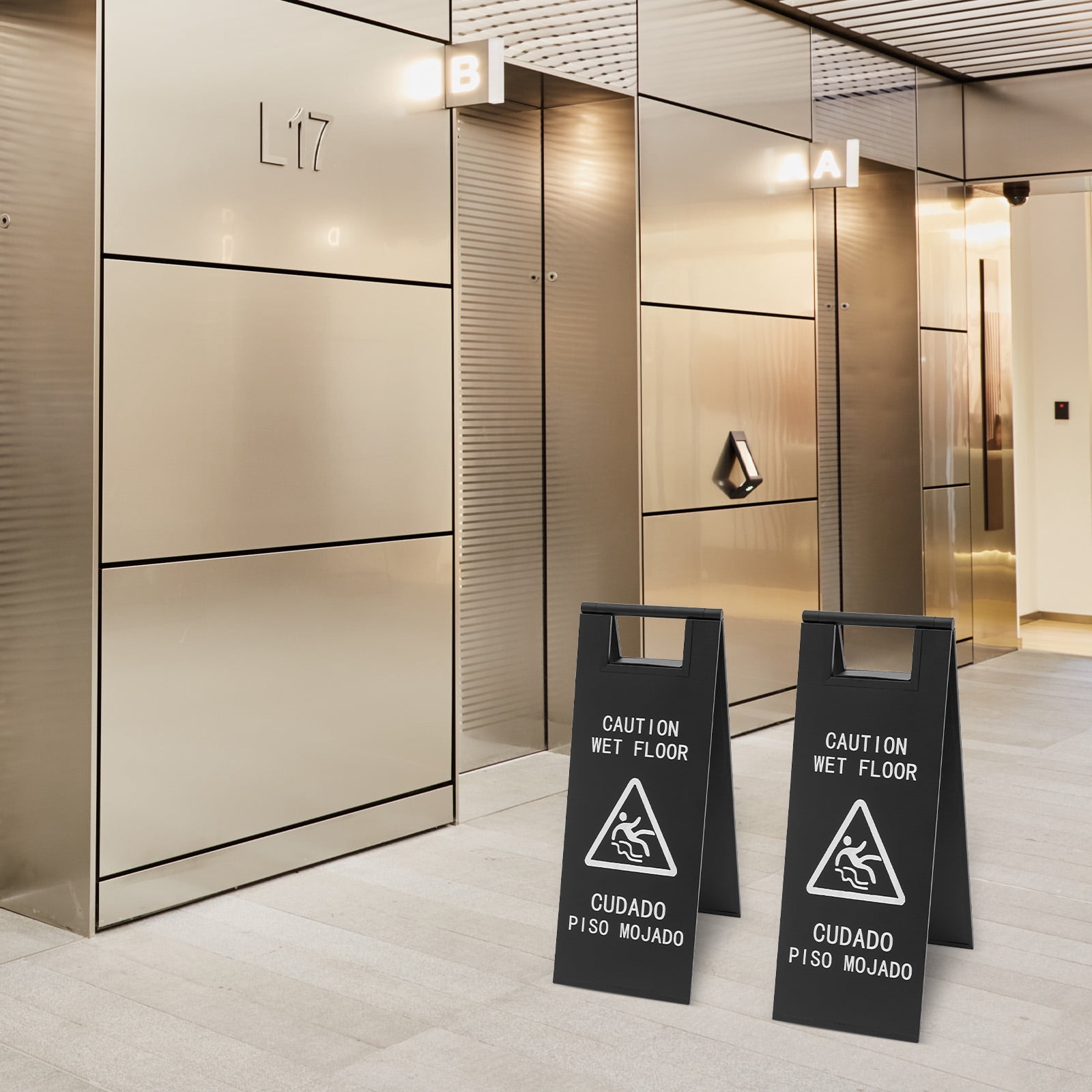 2-Pack Stainless Steel Wet Floor Signs – Foldable, Bilingual Safety ...