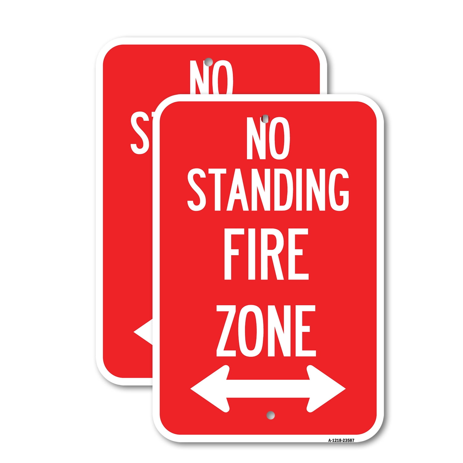 (2 Pack) No Standing Fire Zone with Bidirectional Arrow | 12" X 18 ...