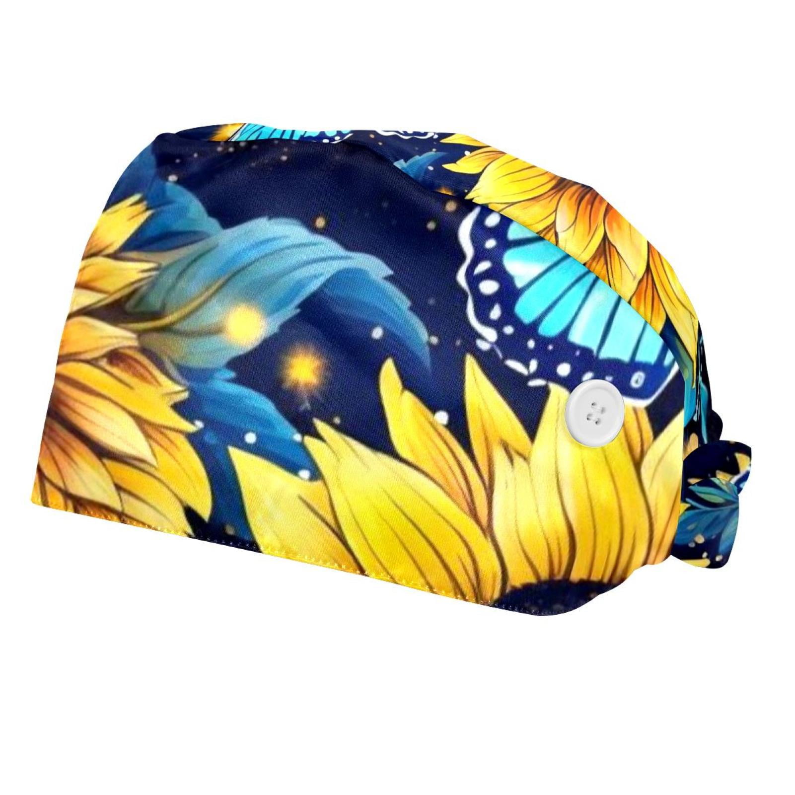 2 Pack Starry Night Sunflower Butterfly Adjustable Bouffant Caps Hats ...