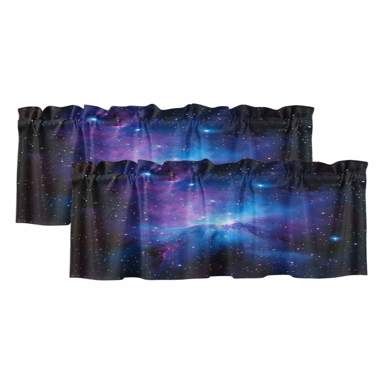 2 Pack Starry Sky Valance for Window Dark Blue and Purple Space Stars ...