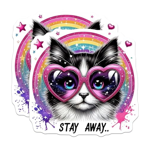 (2 Pack) Stay Away Cat Magnets - Cute Cat Magnets - Rainbow Cat Magnets ...