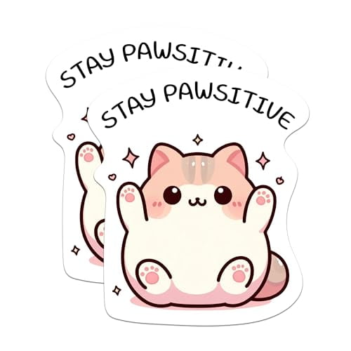(2 Pack) Stay Pawsitive Stickers - Cute Kawaii Kitten - Adorable ...