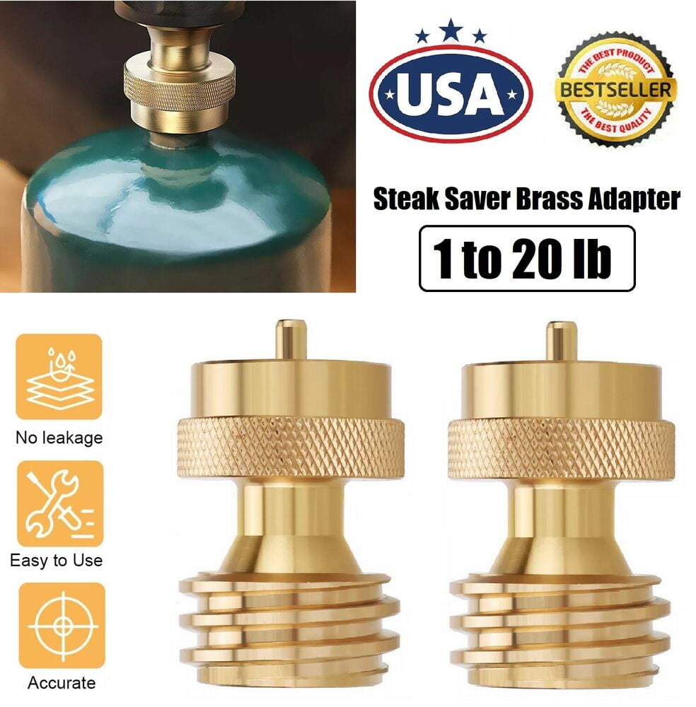2-Pack Steak Saver Brass Adapter 1 to 20 lb Propane Gas Tank Grill ...