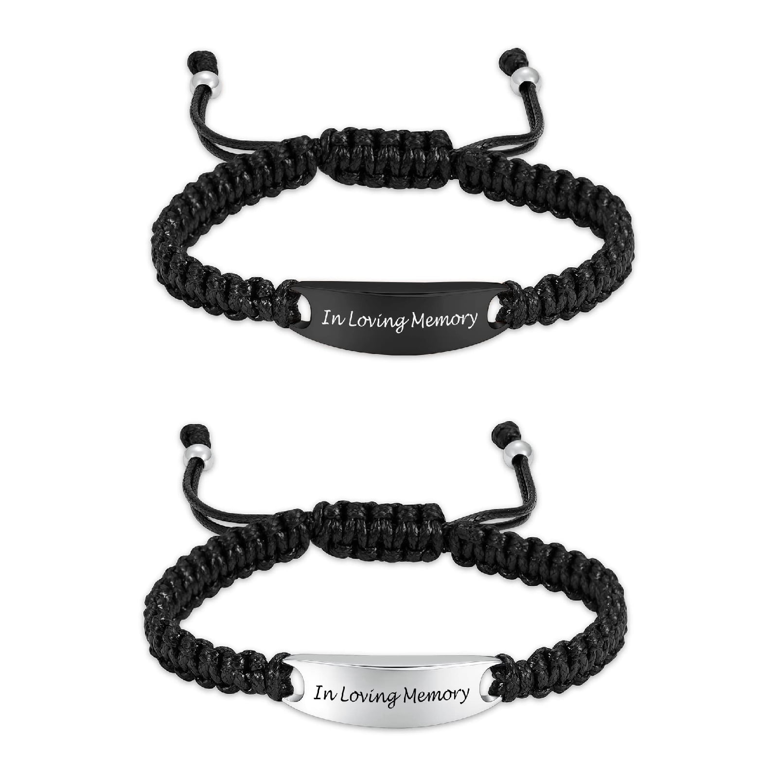 2 Pack(Steel + Black) In Loving Memory - Braided Rope Bracelet Cremation Jewelry For Ashes ...