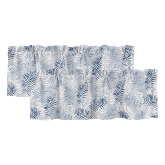 2 Pack Steel Blue White Palm Leaves Valance for Window Botanical Forest ...