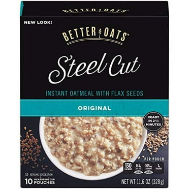 Better Oats Original Steel Cut Oatmeal with Flax Seed, Instant Oatmeal ...