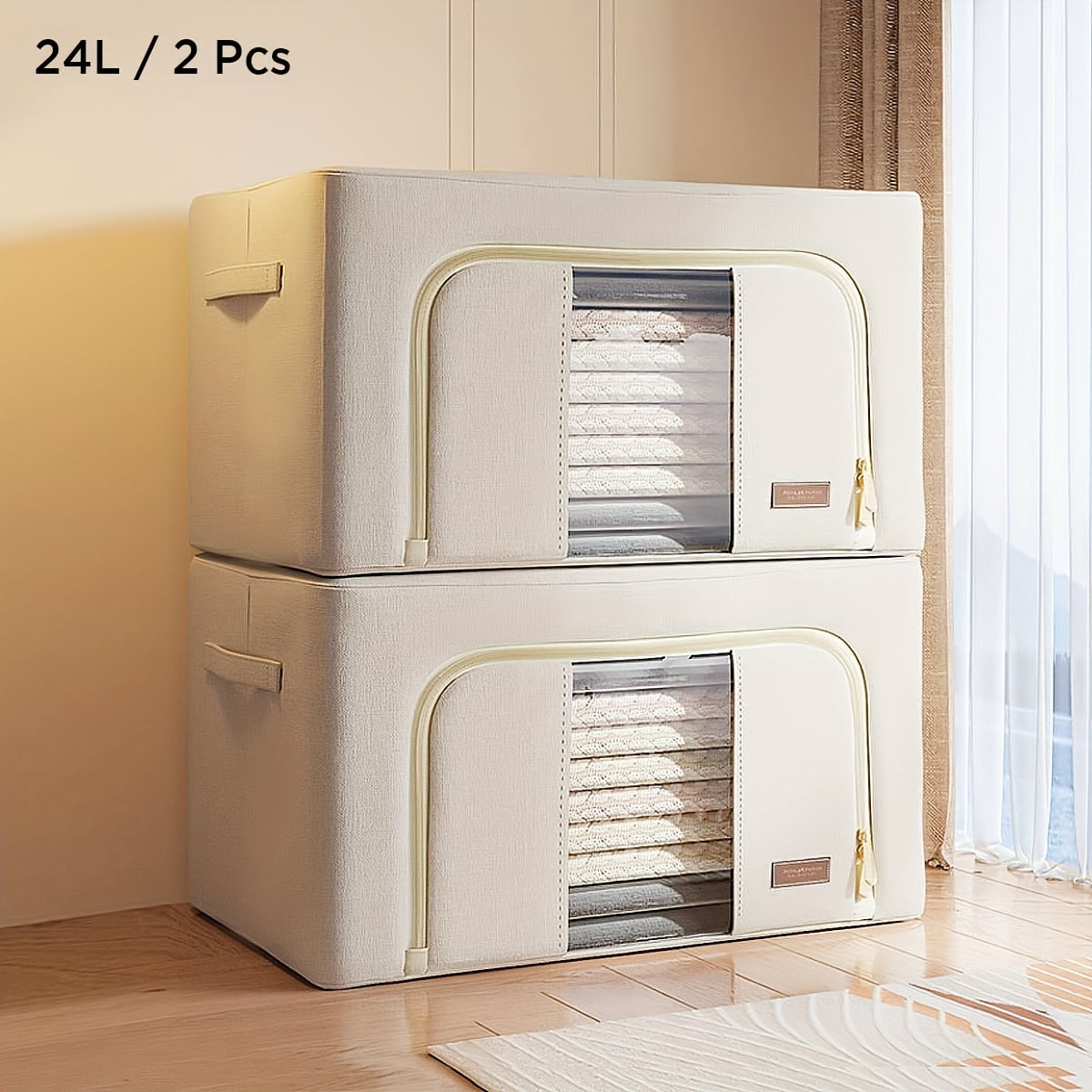 2-Pack Steel Frame Clothes Storage Bins, Foldable Stackable Linen ...