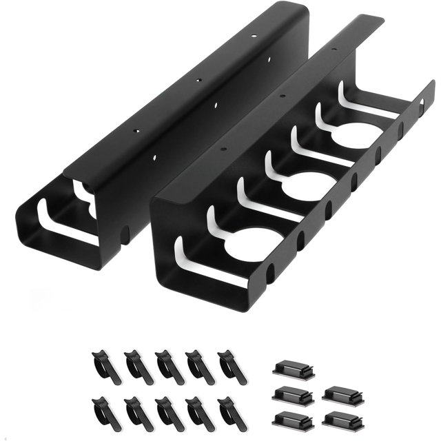 2 Pack Steel No Drill/Drill Cable Tray, 17" Cord Management Under Desk ...