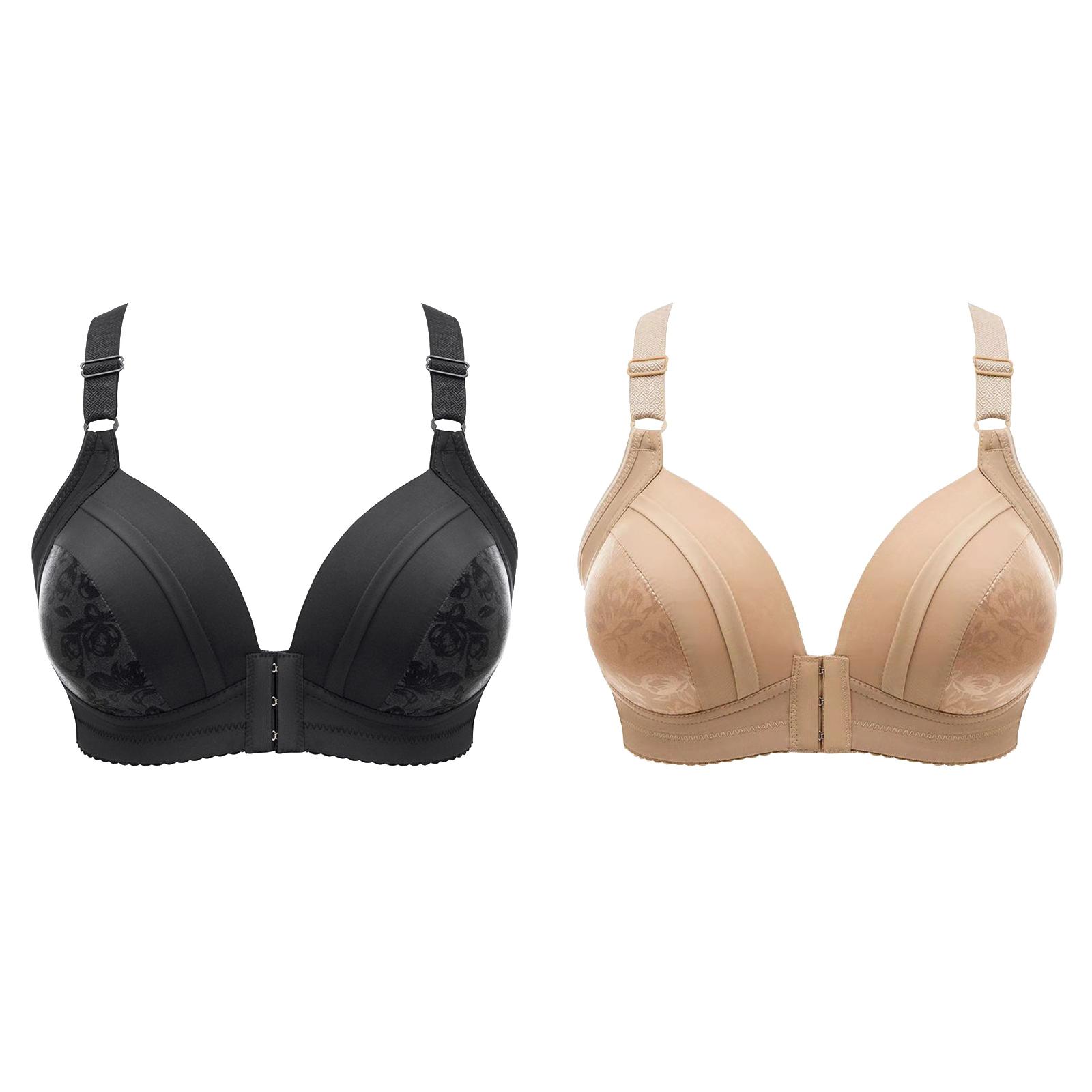 2-Pack,Steel Ring Thin Women Bra Front Button Breathable Gathers ...