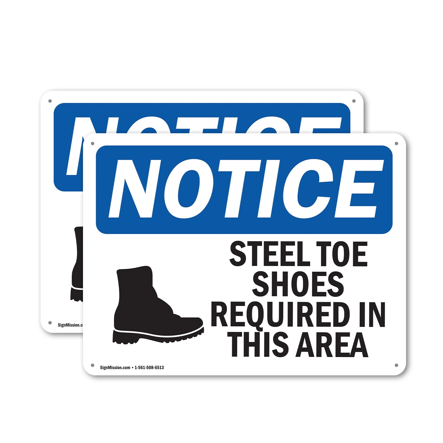 (2 Pack) Steel Toe Shoes Required Area OSHA Notice Sign 14 Inch X 10 ...