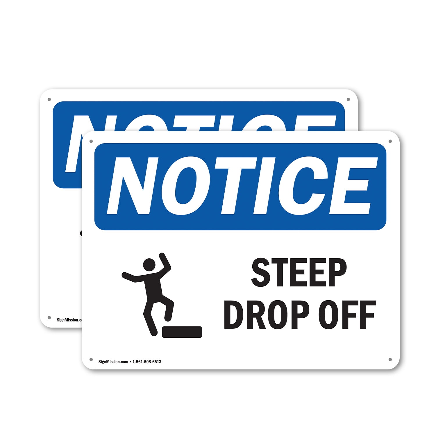 (2 Pack) Steep Drop Off OSHA Notice Sign 14 Inch X 10 Inch Indoor ...