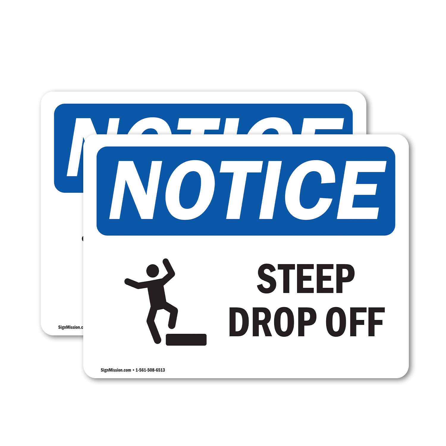 (2 Pack) Steep Drop Off Sign With Symbol OSHA Notice Sign 24 Inch X 18 ...