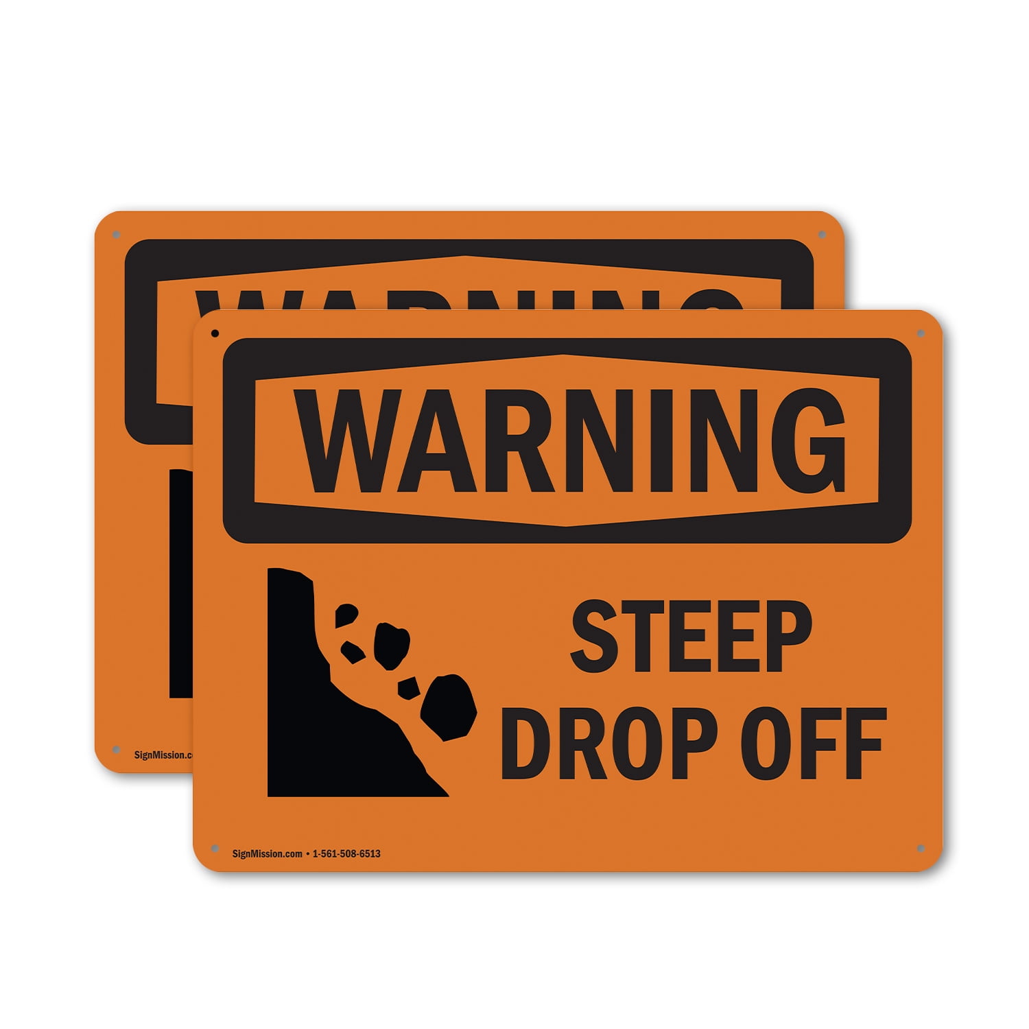 (2 Pack) Steep Drop Off With Symbol OSHA Warning Sign 14 Inch X 10 Inch ...