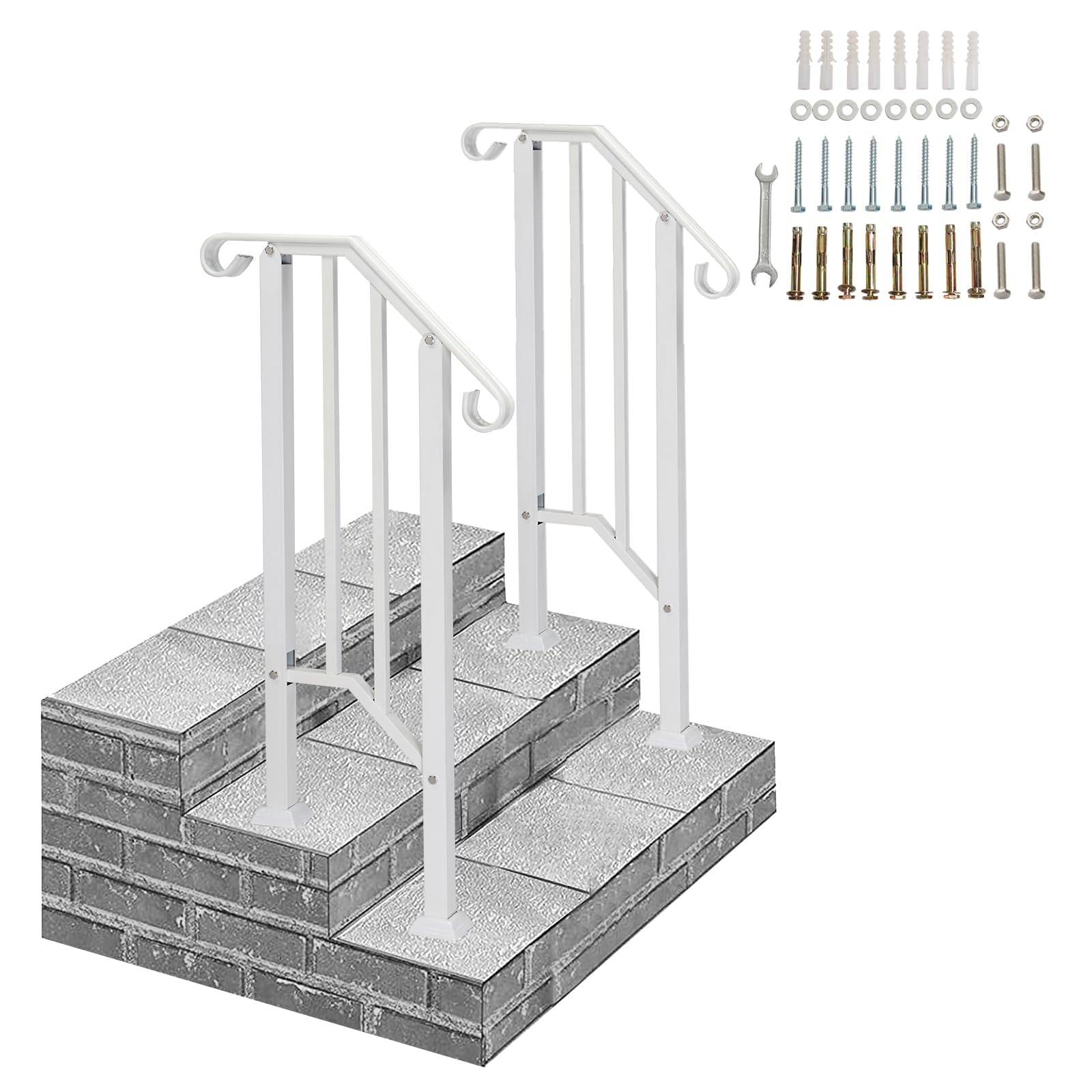 2 Pack 2 Step Handrails for Outdoor Steps, Wrought Iron Stair Railing ...