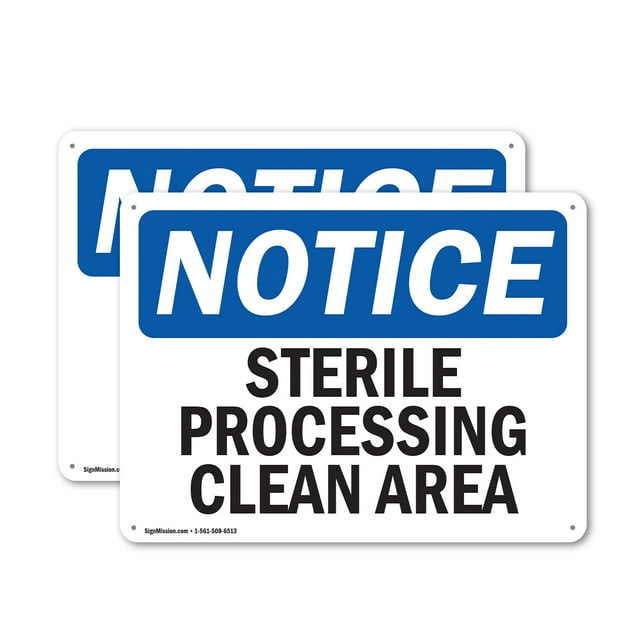 (2 Pack) Sterile Processing Clean Area OSHA Notice Sign 24 Inch X 18 ...