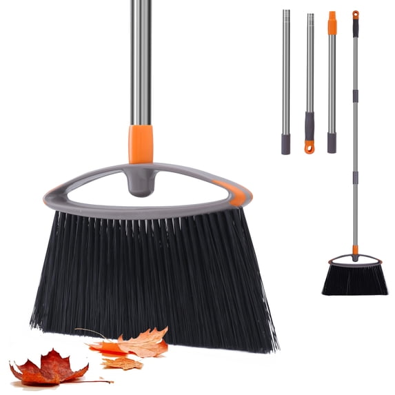 2 Pack Stiff Bristle Broom for Sweeping Indoor, Heavy Duty Broom with ...