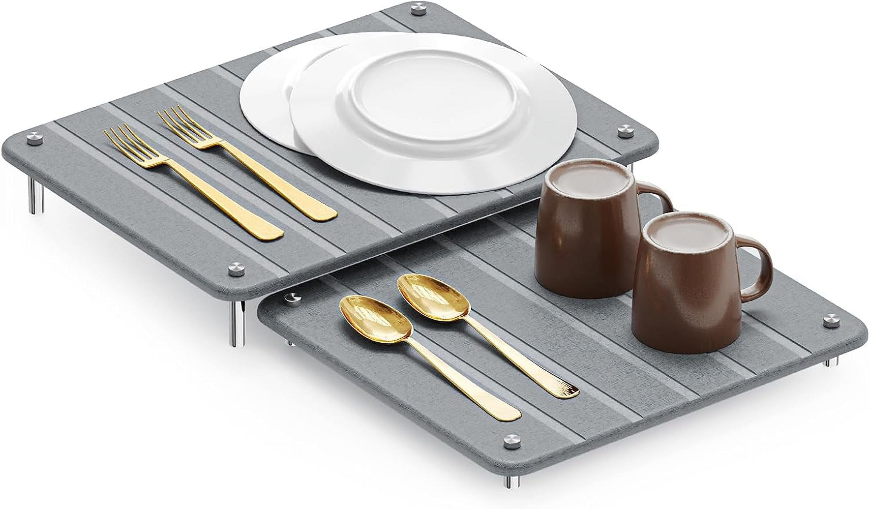 2 Pack Stone Dish Drying Mats for Kitchen Counter, Expandable Absorbent ...