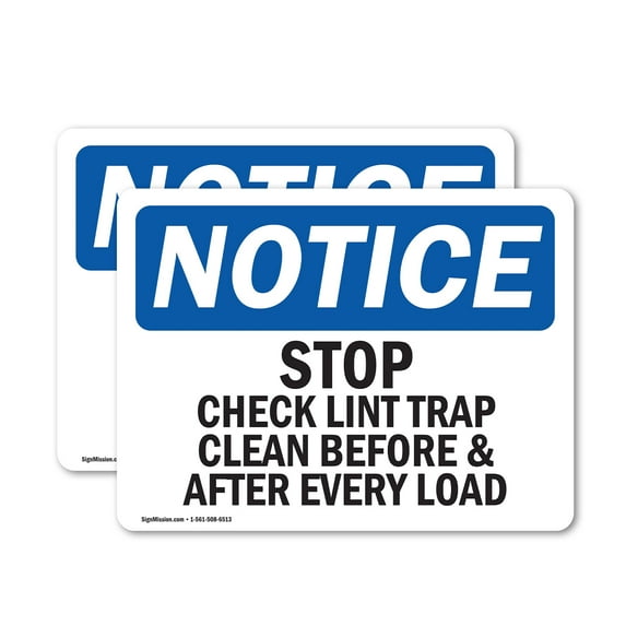 (2 Pack) Stop Check Lint Trap Clean Before & After OSHA Notice Sign ...