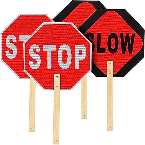 2 Pack Stop Slow Sign with Handle 13 inch Double Sided Handheld ...