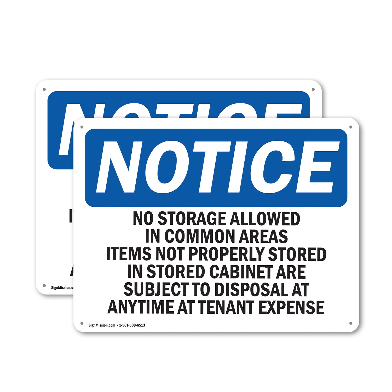 (2 Pack) No Storage Allowed In Common Areas Items OSHA Notice Sign 10 ...