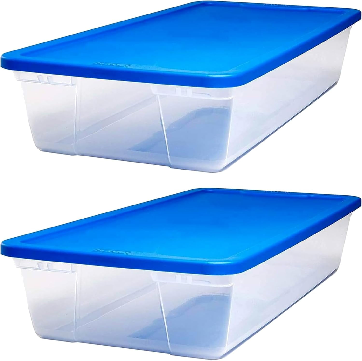 2 Pack Storage Bins, Clear Plastic Organizing Containers w/Blue Lids ...