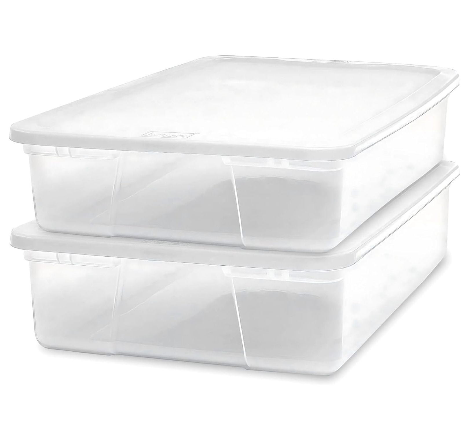 2 Pack Storage Bins, Clear Plastic Organizing Containers w/ White Lids ...