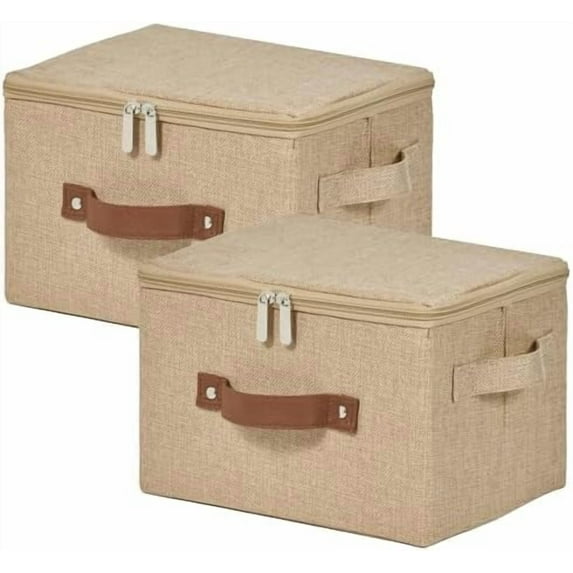 2 Pack Storage Bins with Zipper Lid Cotton Linen Fabric Lidded Storage ...