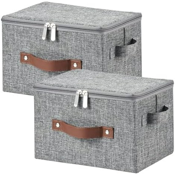 2 Pack Storage Bins with Zipper Lid Cotton Linen Fabric Lidded Storage ...