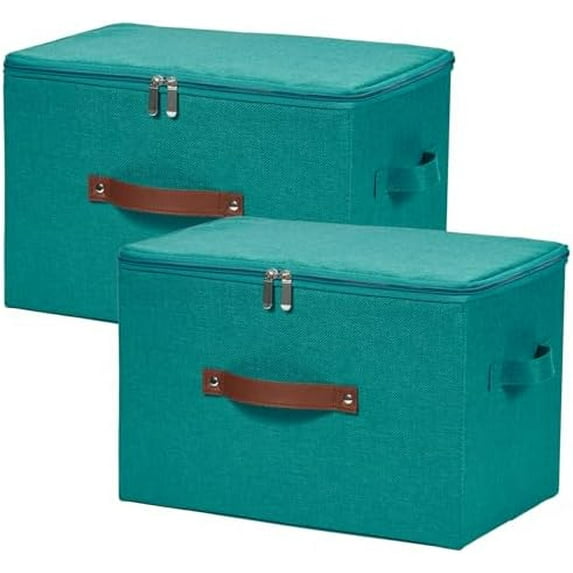 2 Pack Storage Bins with Zipper Lid Cotton Linen Fabric Lidded Storage ...