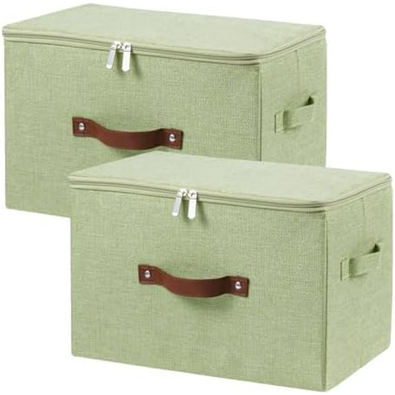 2 Pack Storage Bins with Zipper Lid Cotton Linen Fabric Lidded Storage ...