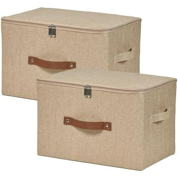2 Pack Storage Bins with Zipper Lid Cotton Linen Fabric Lidded Storage ...