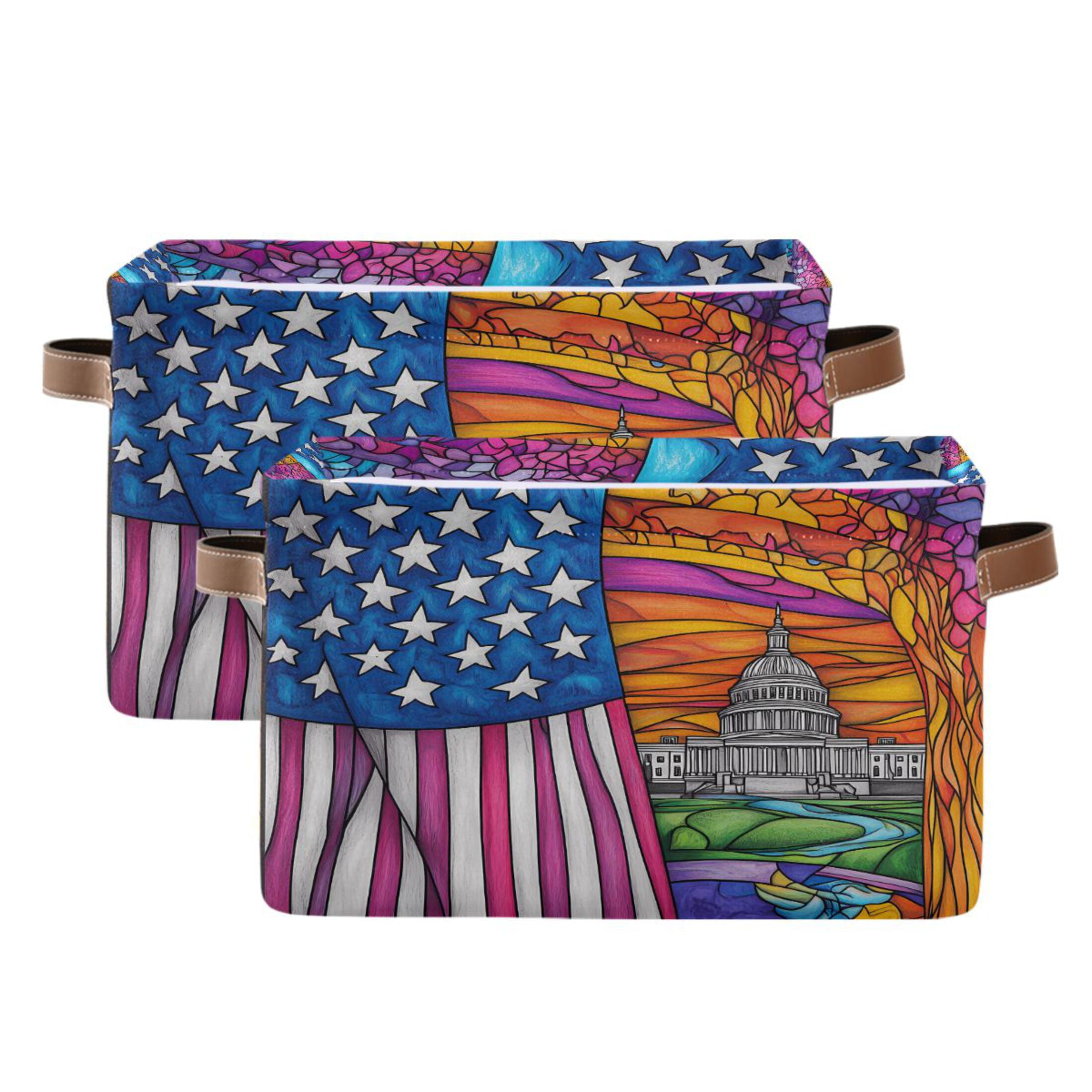 2 Pack Storage Bins with Handle Fabric Organizer Basket Foldable Box ...
