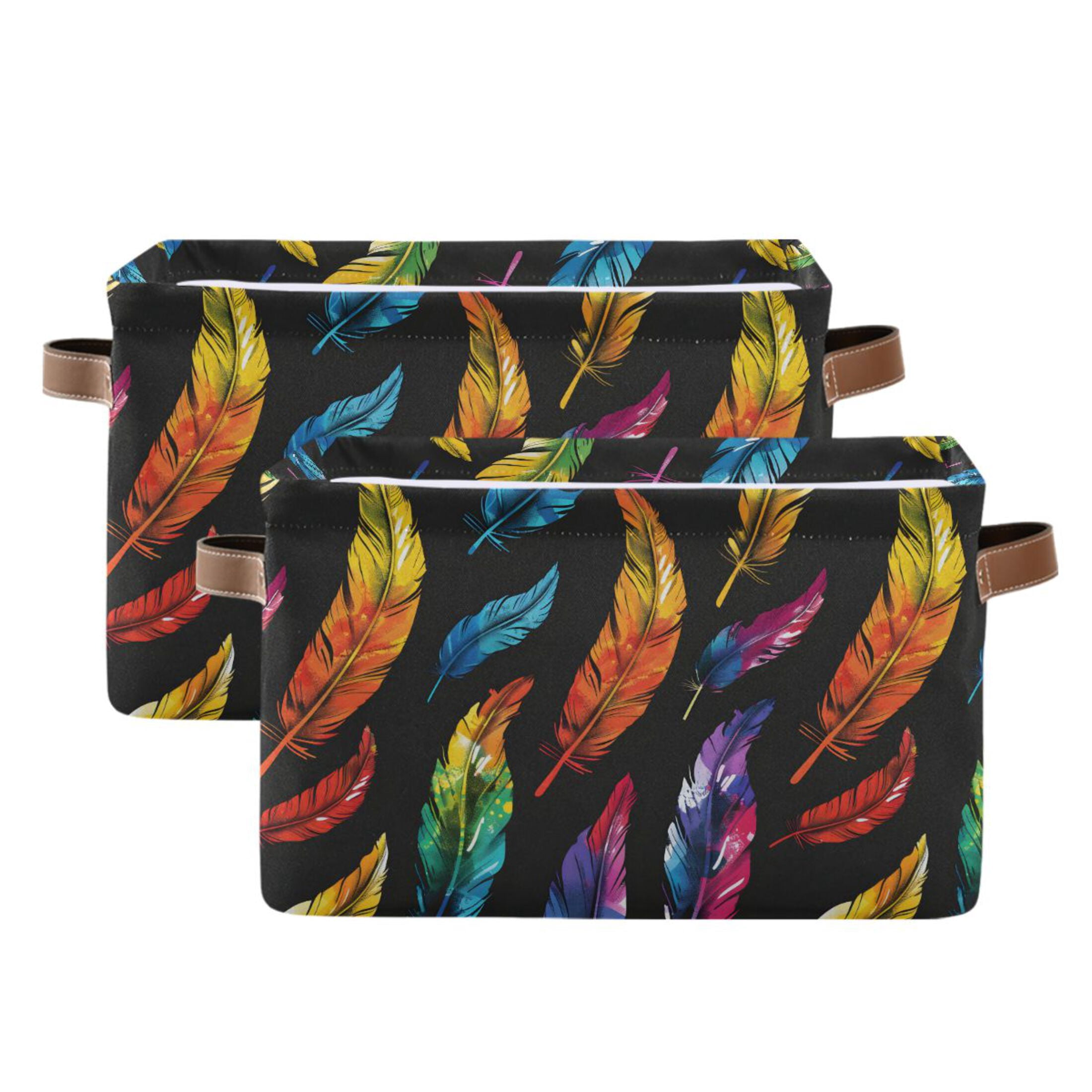 2 Pack Storage Bins with Handle Fabric Organizer Basket Foldable Box ...