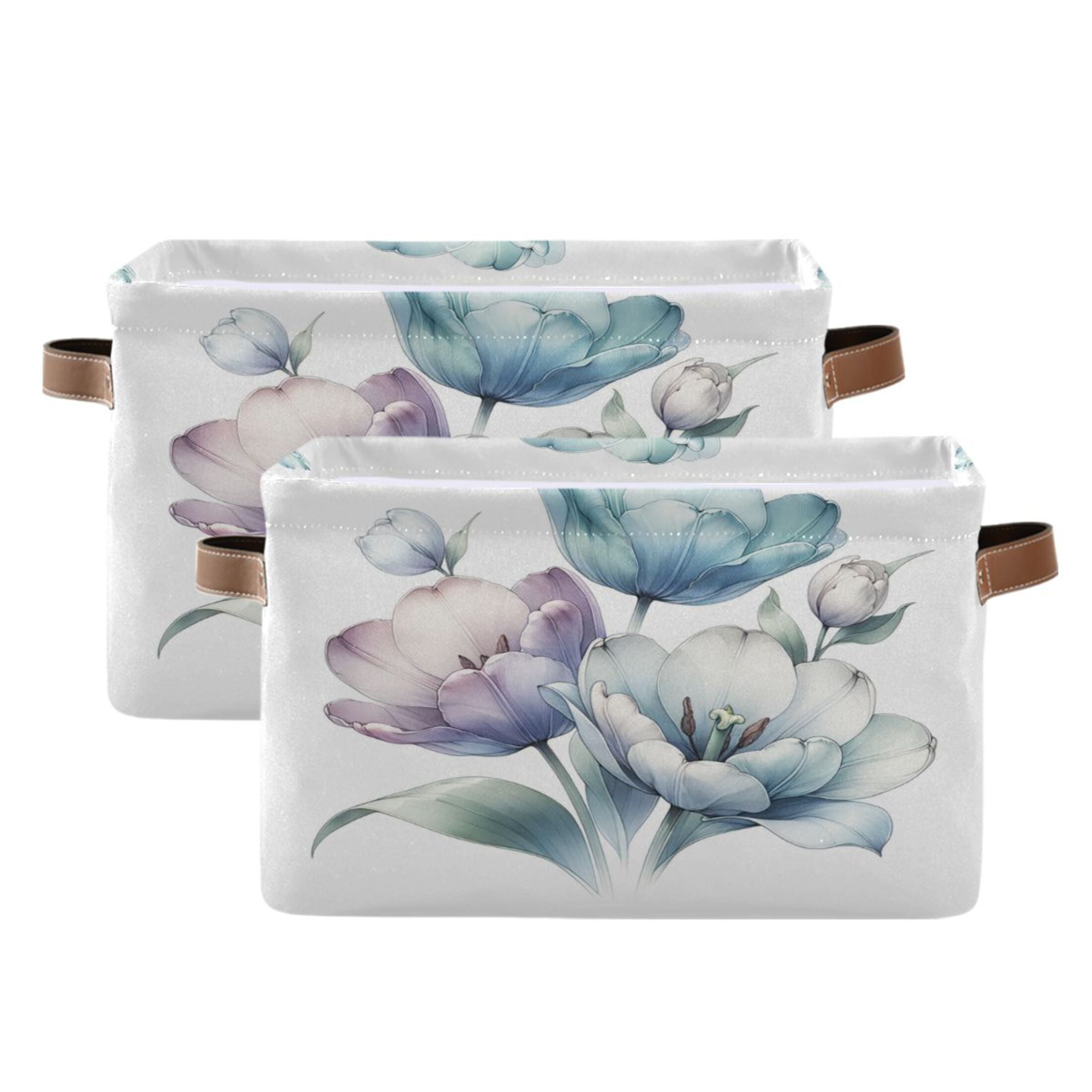 2 Pack Storage Bins with Handle Fabric Organizer Basket Foldable Box ...