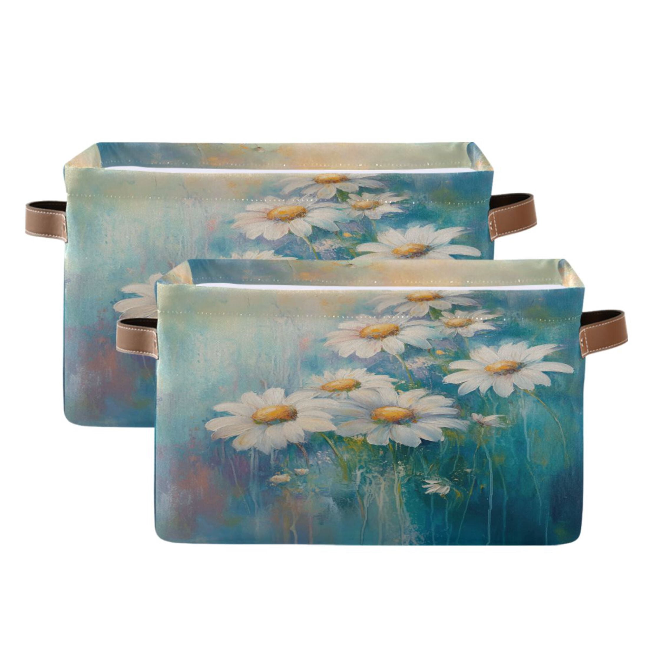 2 Pack Storage Bins with Handle Fabric Organizer Basket Foldable Box ...