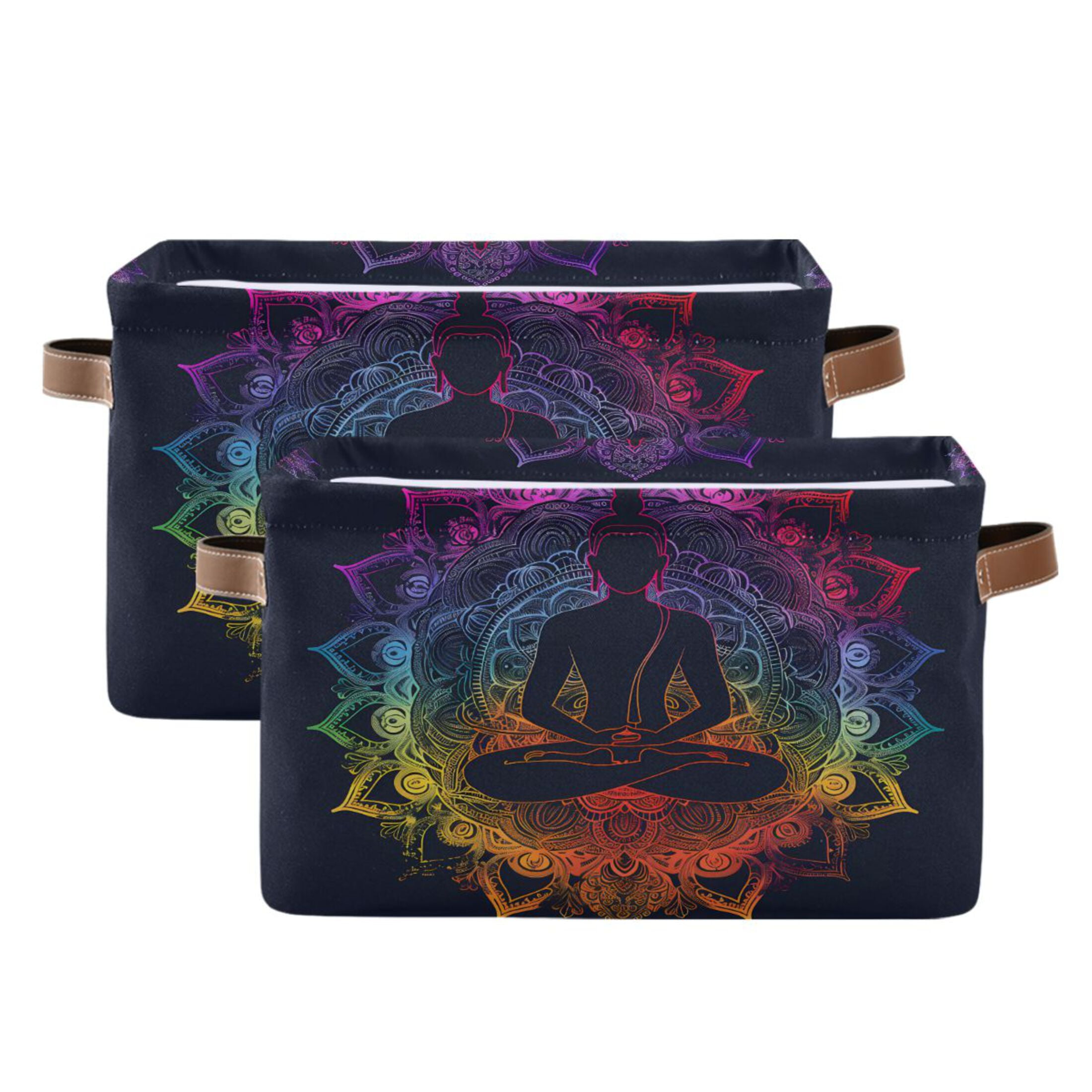 2 Pack Storage Bins with Handle Fabric Organizer Basket Foldable Box ...