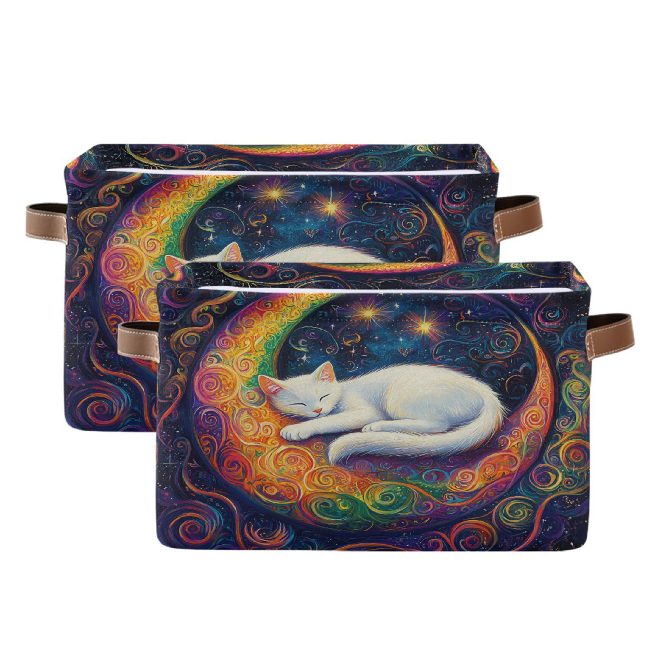 2 Pack Storage Bins with Handle Fabric Organizer Basket Foldable Box ...