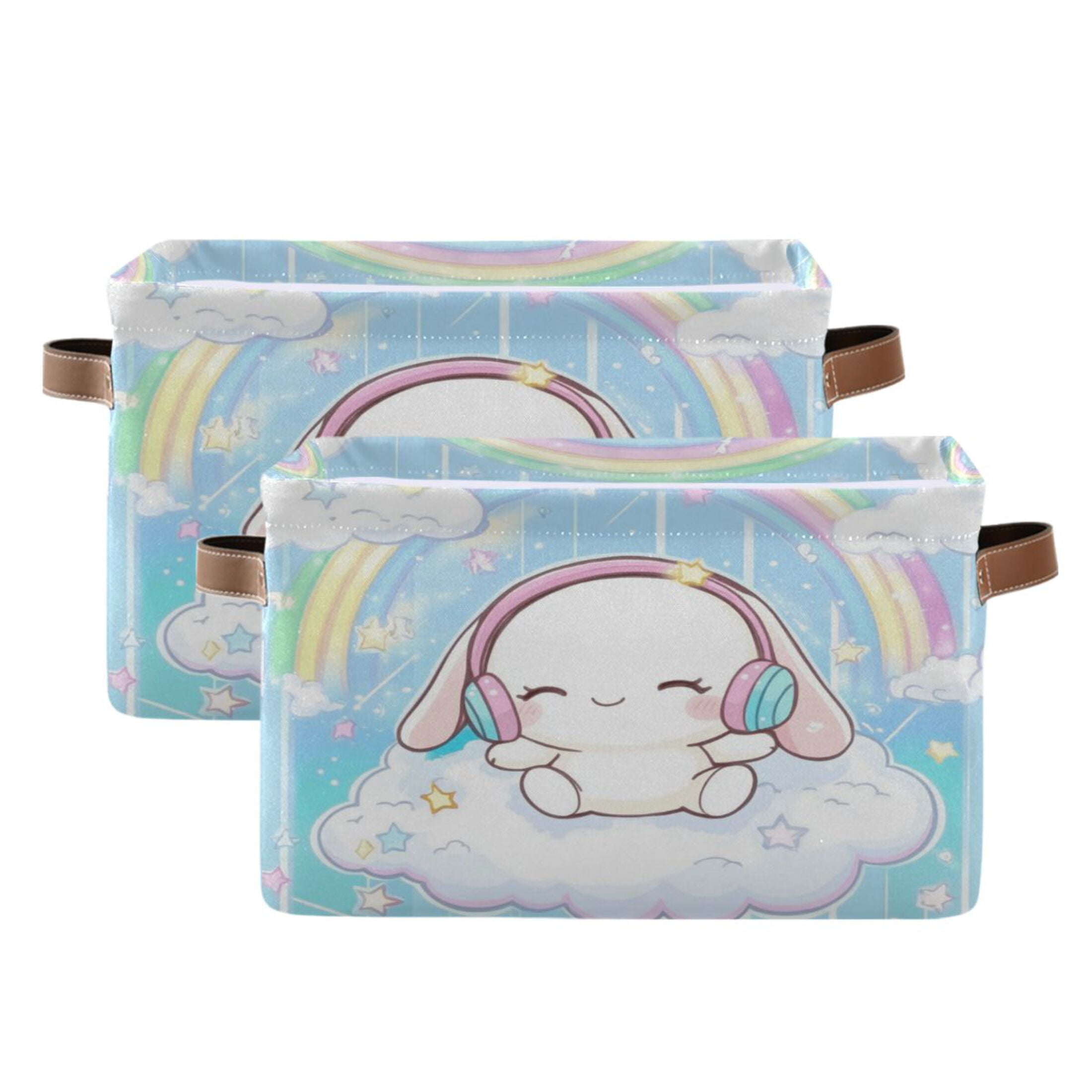 2 Pack Storage Bins with Handle Fabric Organizer Basket Foldable Box ...