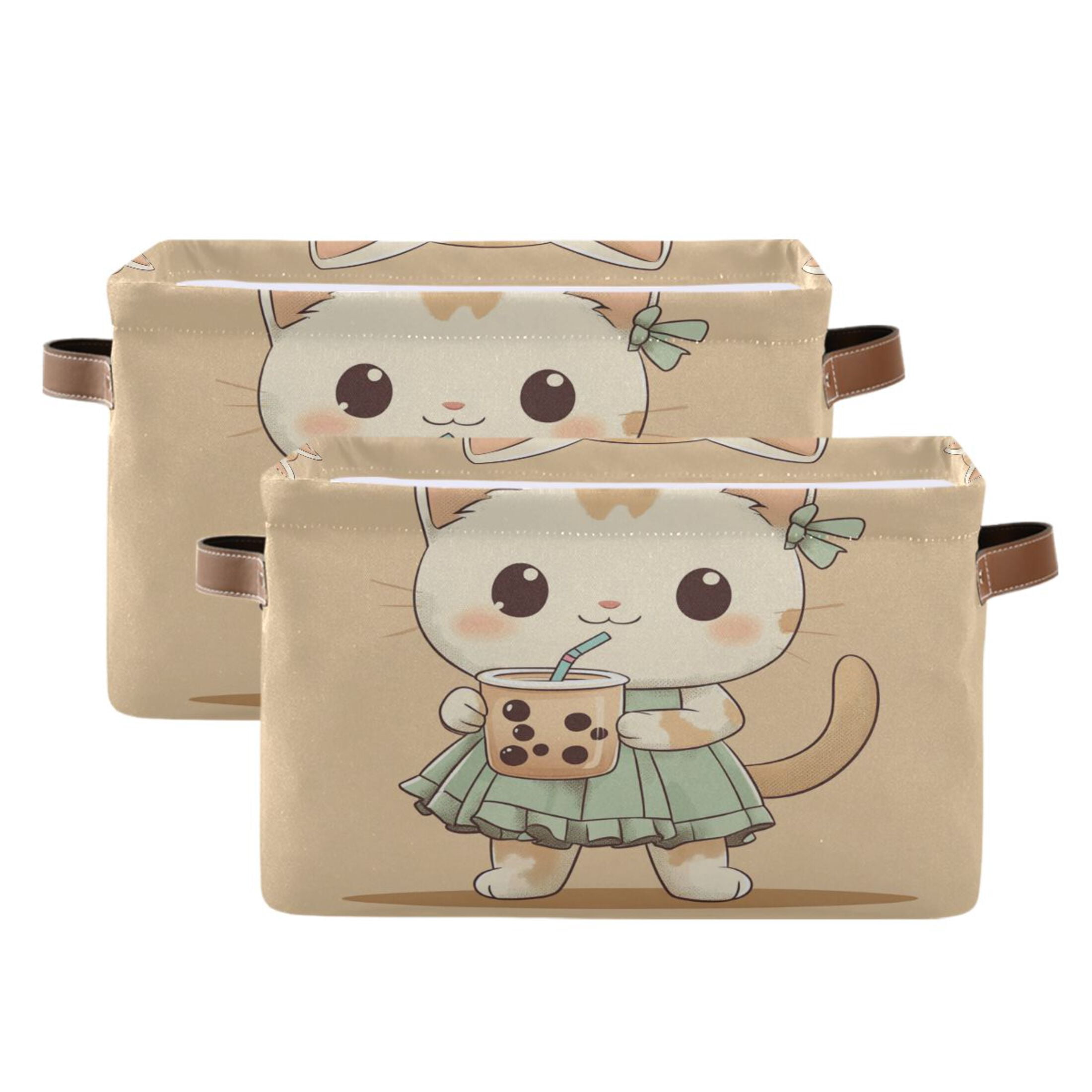 2 Pack Storage Bins with Handle Fabric Organizer Basket Foldable Box ...