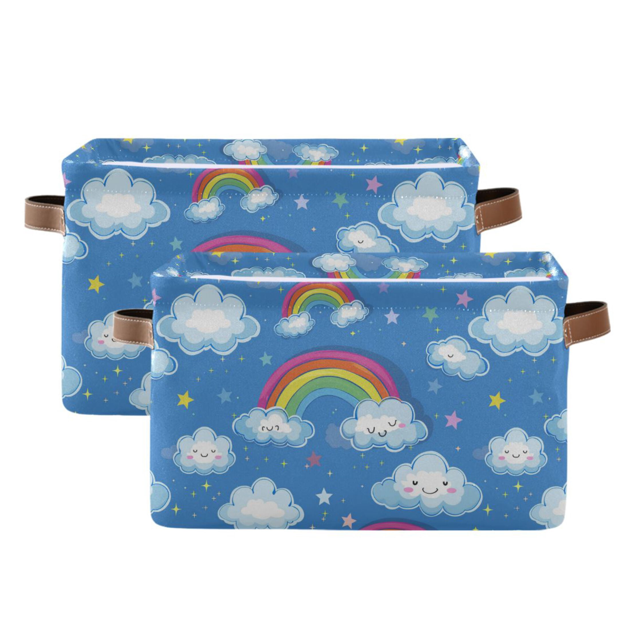 2 Pack Storage Bins with Handle Fabric Organizer Basket Foldable Box ...